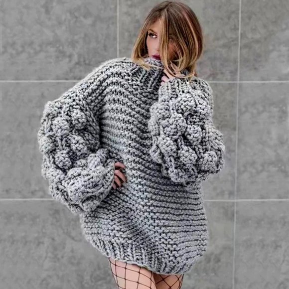 Vici | Sweaters | Boho Chic Knit Chunky Sweater With Popcorn Sleeve In ...